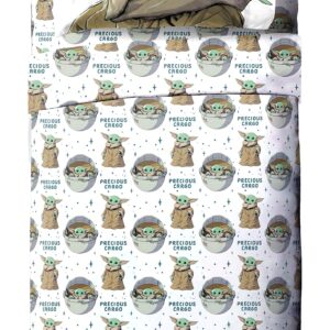 Jay Franco Star Wars The Mandalorian Curious Child Twin Sheet Set - 3 Piece Set Super Soft and Cozy Kid’s Bedding Features The Child Baby Yoda - Fade Resistant Microfiber Sheets