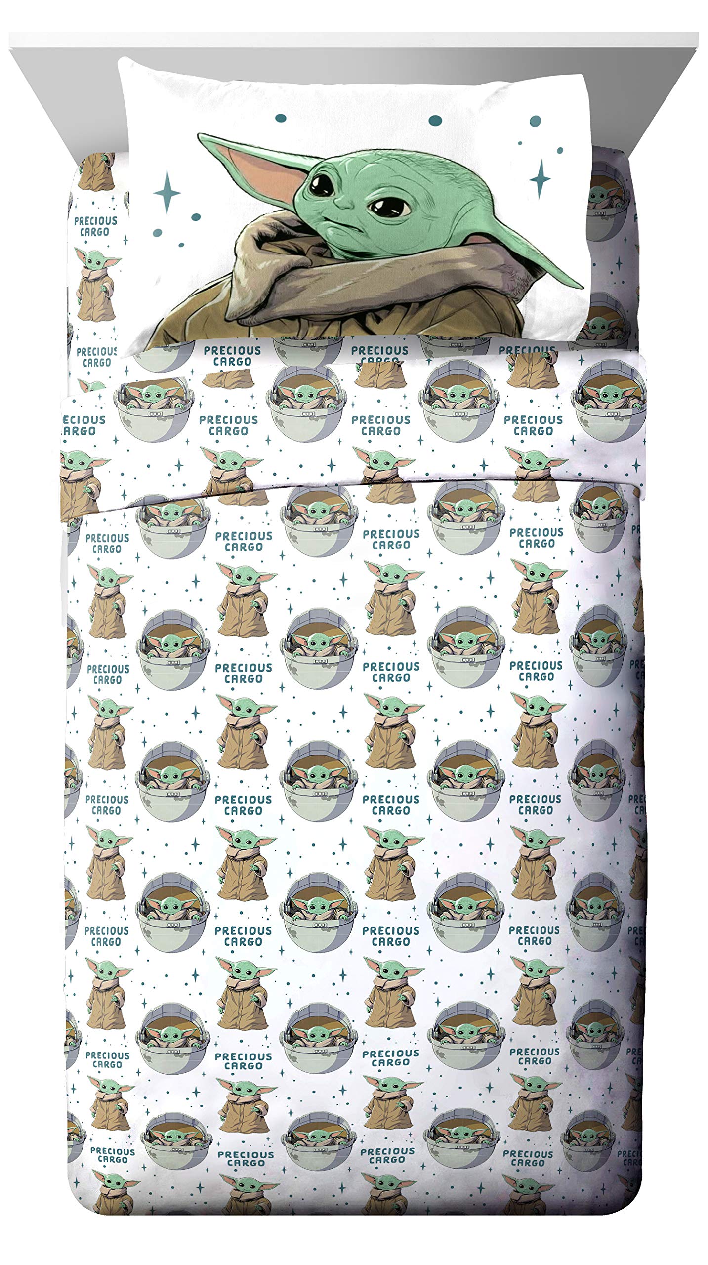 Jay Franco Star Wars The Mandalorian Curious Child Twin Sheet Set - 3 Piece Set Super Soft and Cozy Kid’s Bedding Features The Child Baby Yoda - Fade Resistant Microfiber Sheets