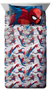 jay franco marvel spiderman burst full sheet set - 4 piece set super soft and cozy kid’s bedding - fade resistant microfiber sheets (official marvel product)