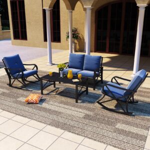 patiofestival patio furniture set outdoor patio conversation sets modern metal sofa sectionals with rocking chair, loveseat and coffee table of metal frame, cushions for pool-side lawn (5 pcs, blue)