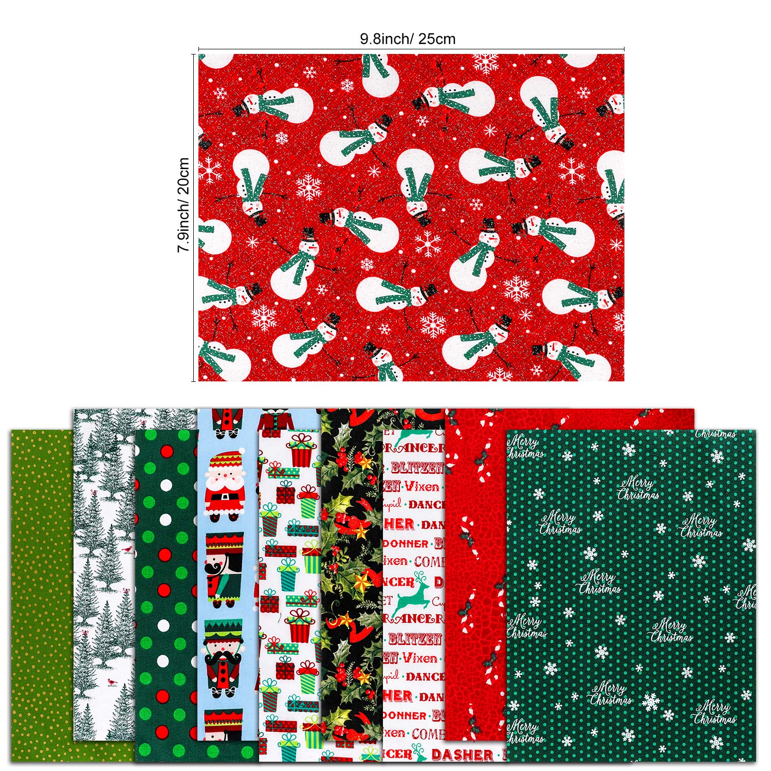 Konsait 10 Pieces 8x10'' Random Christmas Fabric Multi-Color Fabric Patchwork Cotton Mixed Squares Bundle Sewing Quilting Craft, Craft Fabric Bundle Squares Patchwork DIY Sewing Scrapbooking Quilting