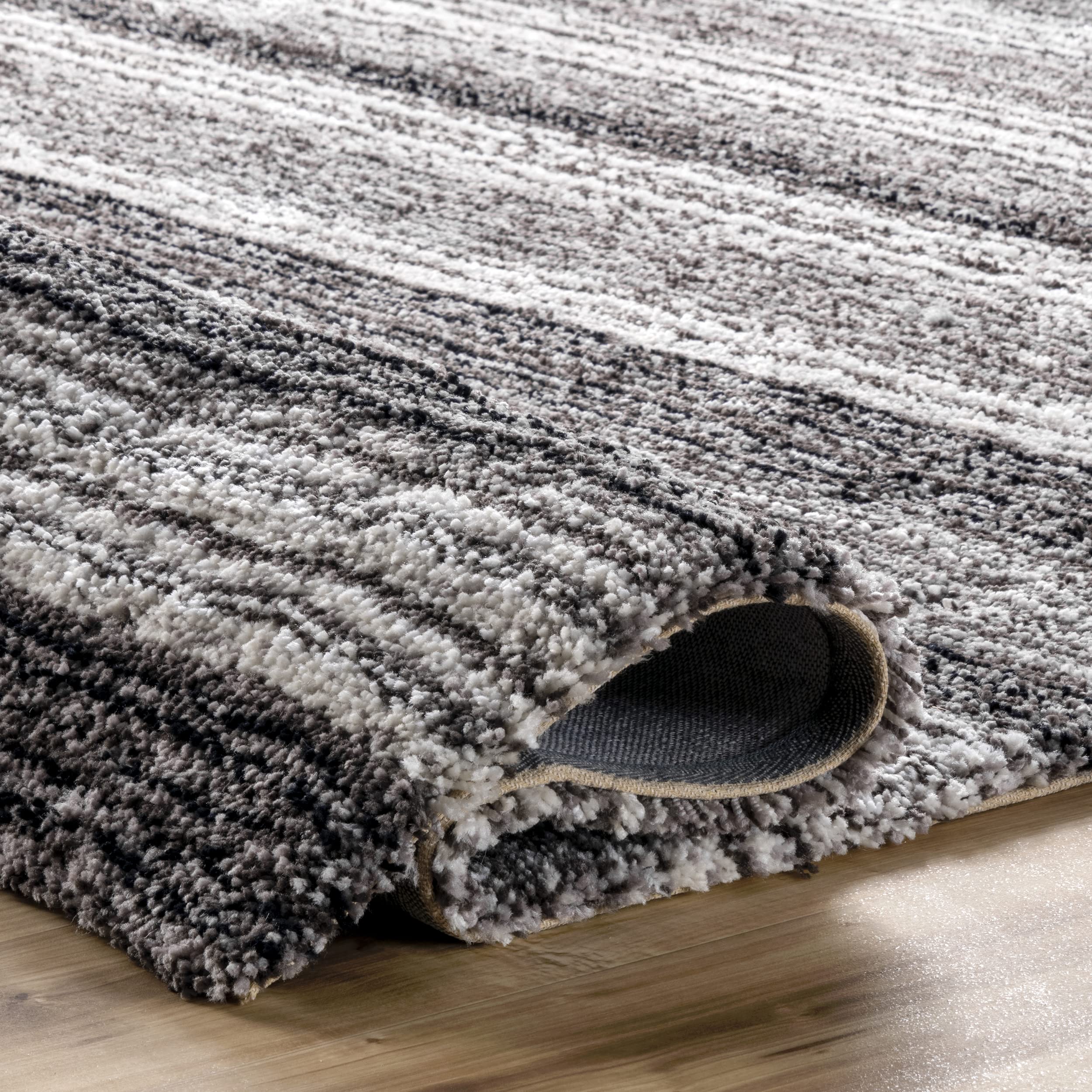 nuLOOM Drey Striped Shag Area Rug - 2x3 Accent Shag Rug Casual Gray Multi/Brown Rugs for Living Room Bedroom Dining Room Nursery Entryway