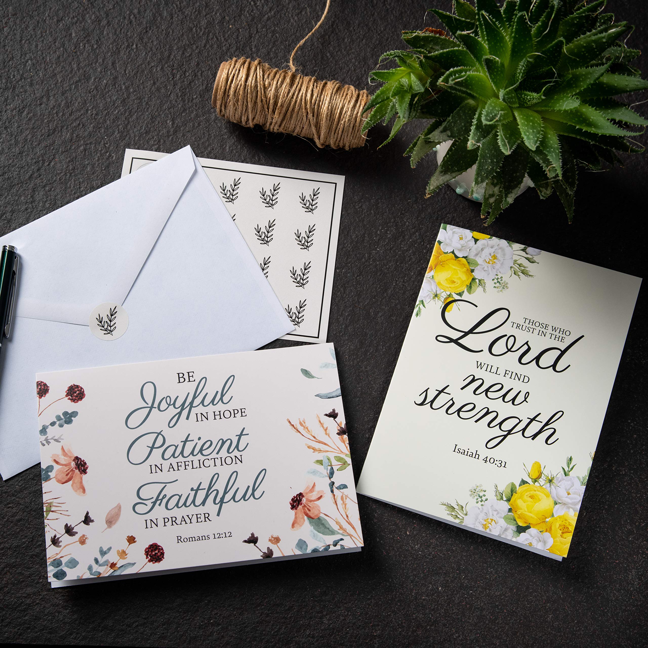 DIVERSEBEE 20 Inspirational Christian Greeting Cards of Encouragement with Envelopes and Stickers, Motivational Religious Bible Verse Scripture Note Cards Assortment (Floral) - 4x6 Inches