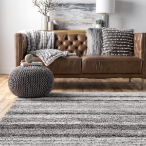 nuLOOM Drey Striped Shag Area Rug - 2x3 Accent Shag Rug Casual Gray Multi/Brown Rugs for Living Room Bedroom Dining Room Nursery Entryway