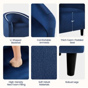 Yaheetech Velvet Club Chair, Modern Tufted Accent Chair with Armrest, Upholstered Barrel Chair with Solid Legs for Living Room/Bedroom/Study/Waiting Room, Navy Blue