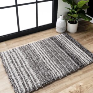 nuloom drey striped shag area rug - 2x3 accent shag rug casual gray multi/brown rugs for living room bedroom dining room nursery entryway