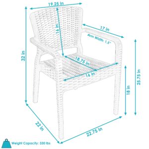 Sunnydaze Segonia All-Weather Plastic Outdoor Dining Chair - Faux Wicker Rattan Design - Commercial Grade - Black - 2 Chairs