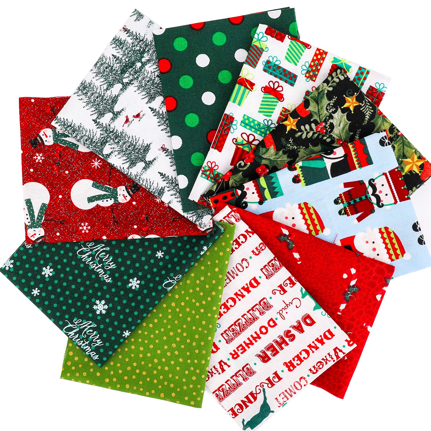 Konsait 10 Pieces 8x10'' Random Christmas Fabric Multi-Color Fabric Patchwork Cotton Mixed Squares Bundle Sewing Quilting Craft, Craft Fabric Bundle Squares Patchwork DIY Sewing Scrapbooking Quilting