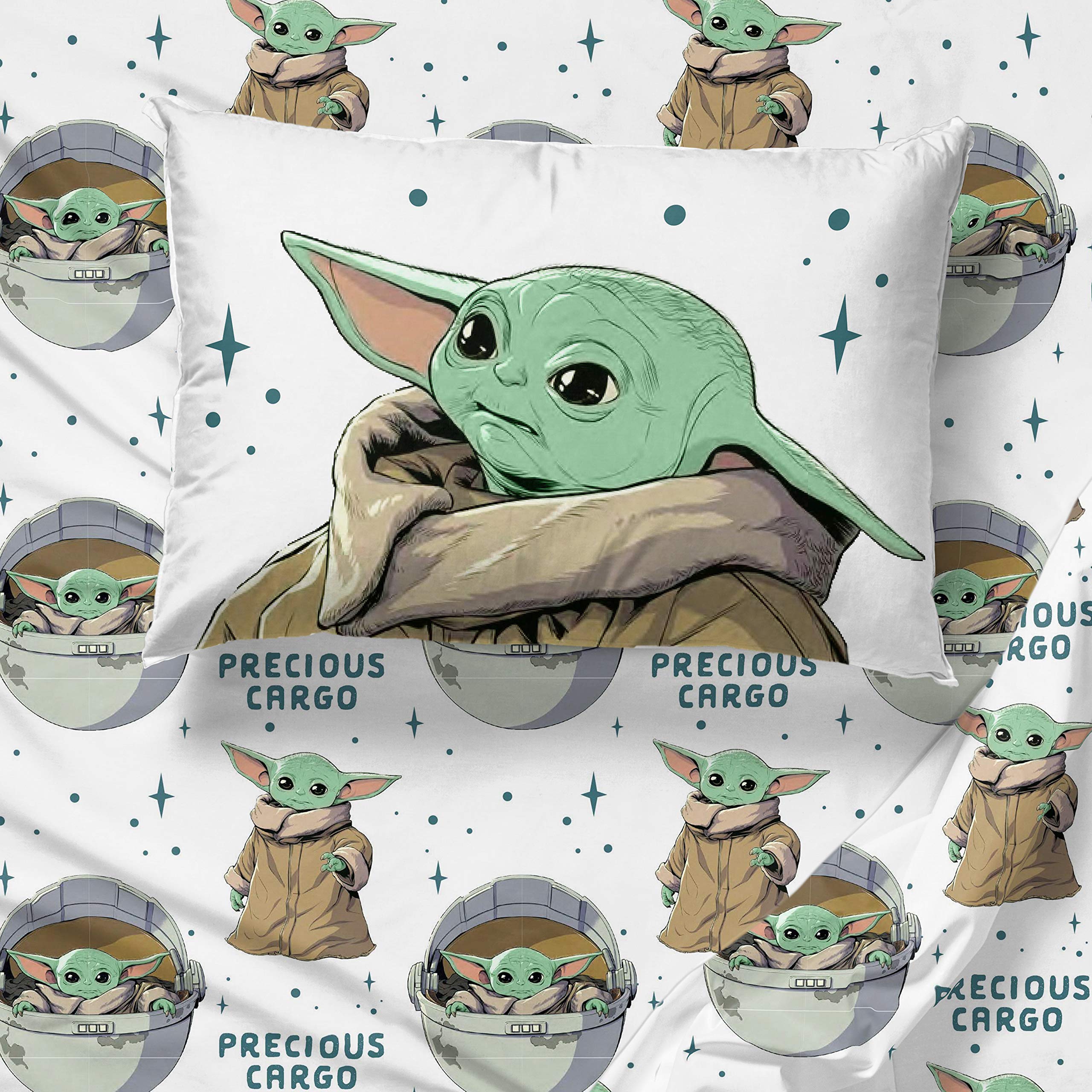 Jay Franco Star Wars The Mandalorian Curious Child Twin Sheet Set - 3 Piece Set Super Soft and Cozy Kid’s Bedding Features The Child Baby Yoda - Fade Resistant Microfiber Sheets