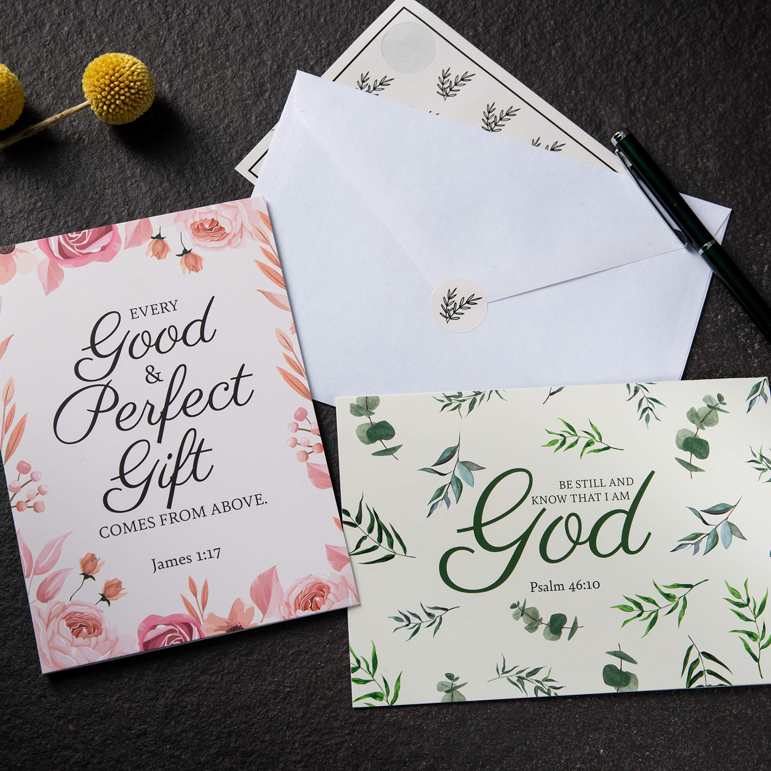 DIVERSEBEE 20 Inspirational Christian Greeting Cards of Encouragement with Envelopes and Stickers, Motivational Religious Bible Verse Scripture Note Cards Assortment (Floral) - 4x6 Inches