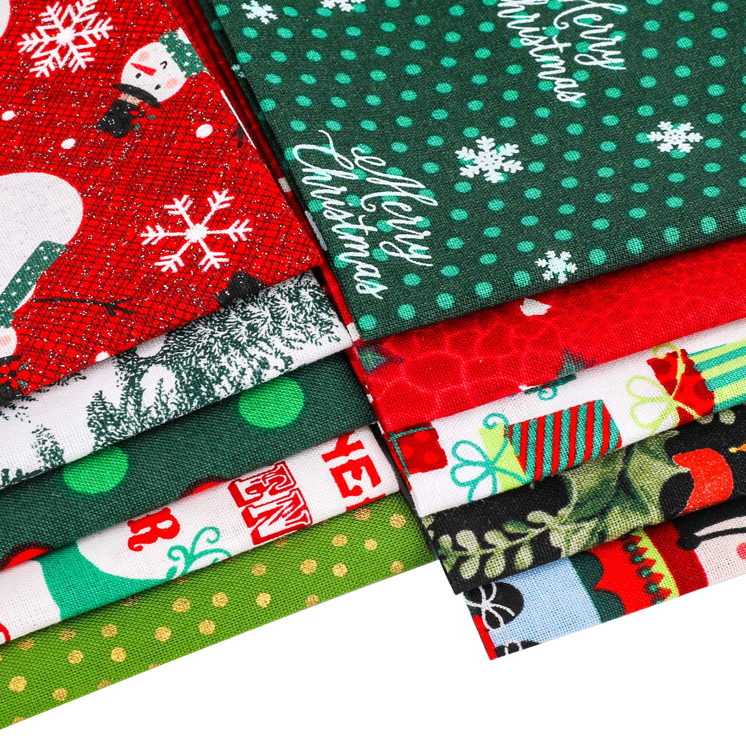 Konsait 10 Pieces 8x10'' Random Christmas Fabric Multi-Color Fabric Patchwork Cotton Mixed Squares Bundle Sewing Quilting Craft, Craft Fabric Bundle Squares Patchwork DIY Sewing Scrapbooking Quilting