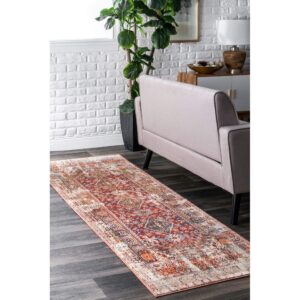 nuloom 2' x 6' fringed performance indoor area rug, power loomed, easy clean, durable, non-shed, farley rust