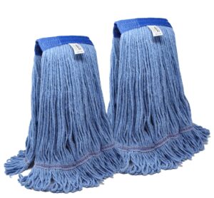 turkey creek essentials mop heads commercial grade usa made looped end heavy duty large mop head of blue 4-ply synthetic yarn industrial wet mop head replacement and string mop refills (2, large)