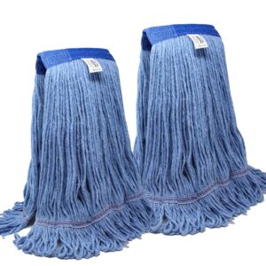 Turkey Creek Essentials Mop Heads Commercial Grade USA Made Looped End Heavy Duty Large Mop Head of Blue 4-Ply Synthetic Yarn Industrial Wet Mop Head Replacement and String Mop Refills (2, Large)