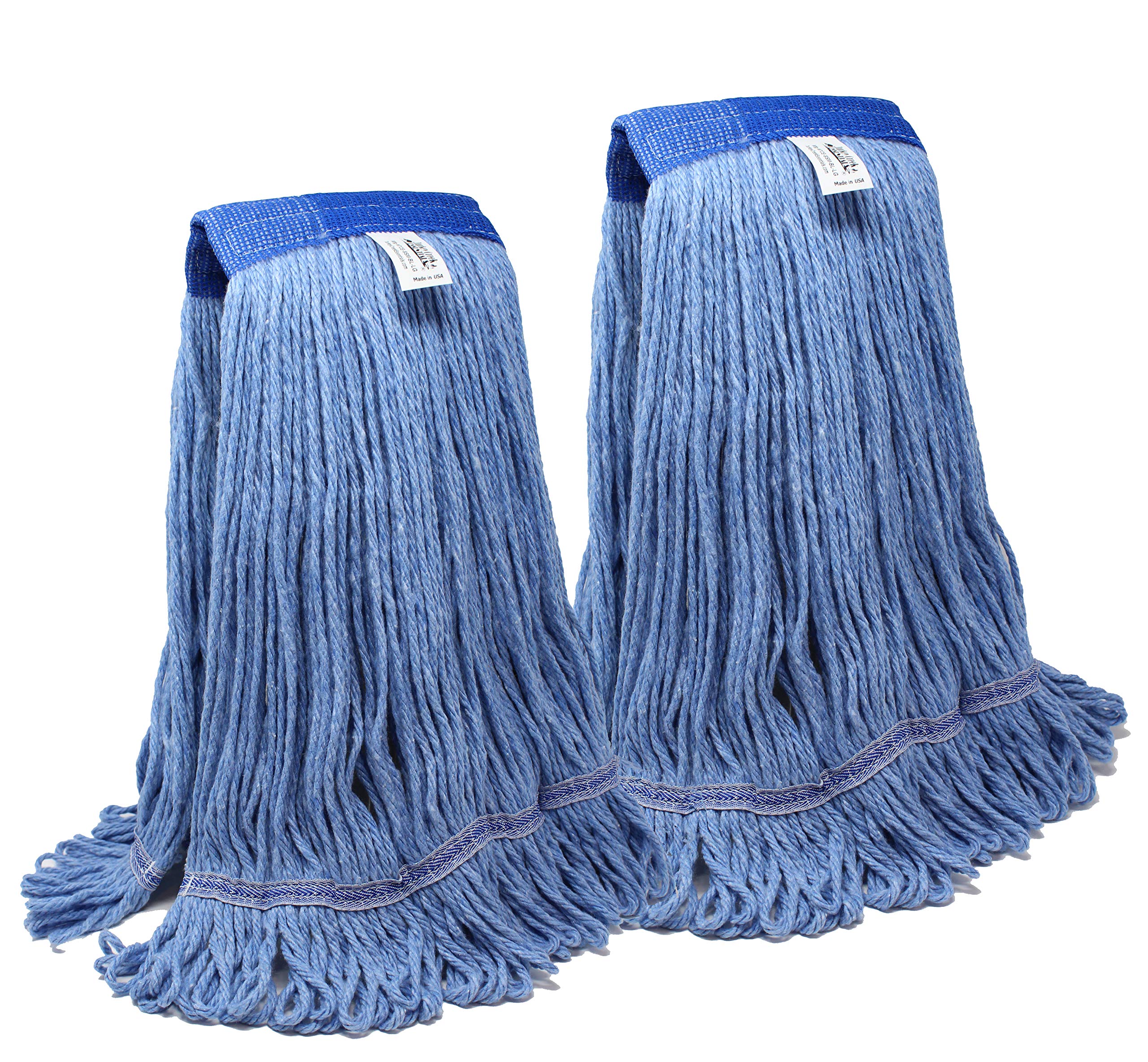 Turkey Creek Essentials Mop Heads Commercial Grade USA Made Looped End Heavy Duty Large Mop Head of Blue 4-Ply Synthetic Yarn Industrial Wet Mop Head Replacement and String Mop Refills (2, Large)