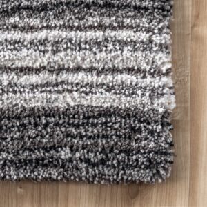 nuLOOM Drey Striped Shag Area Rug - 2x3 Accent Shag Rug Casual Gray Multi/Brown Rugs for Living Room Bedroom Dining Room Nursery Entryway