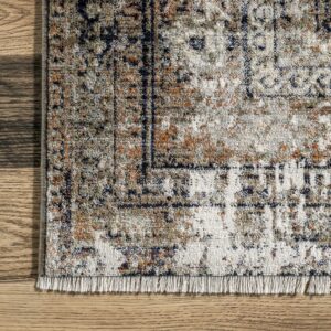 nuLOOM Charvi Distressed Medallion Fringe Area Rug - 10x14 Area Rug Vintage Beige/Ivory Rugs for Living Room Bedroom Dining Room Kitchen