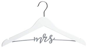 pearhead mrs. wedding dress hanger for bride to be - elegant bridal hanger, ideal keepsake for wedding day photos and gift for bride, wooden hanger with cursive wire lettering, white and silver