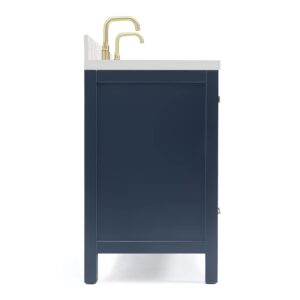 ARIEL Double Bathroom Vanity 61" Midnight Blue, 1.5" Edge Pure White Quartz Countertop & Splash, Rectangular Sinks, 4 Soft Closing Doors, 6 Full Extension Dovetail Drawers, Satin Brass