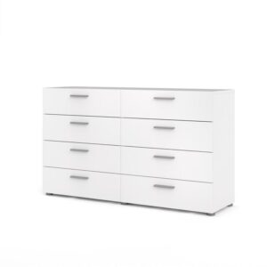 Home Square Scandinavian Look 3 Piece Bedroom Set 8 Drawer Double Dresser and Two Nightstand in White