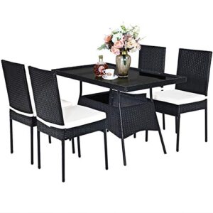 happygrill 5-piece patio dining set rattan wicker table chairs set with cushions & tempered glass table top, patio furniture outdoor dining set for garden poolside