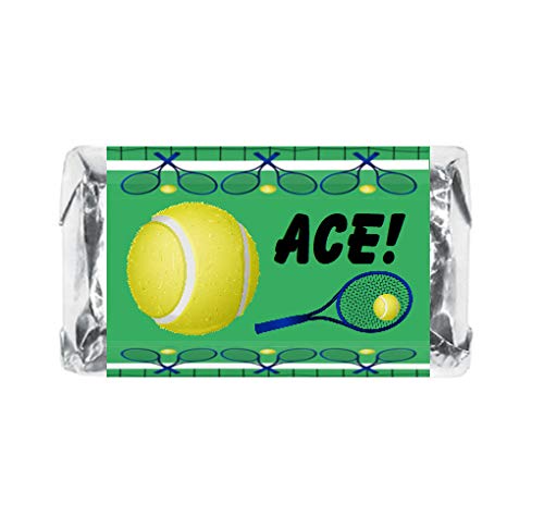 60 Sports Tennis Miniature Candy Bar Wrapper, Mini Candy Bar Stickers for Birthday Party, Baby Shower, Wedding, Graduation, or Any Family Event Decorations, Candy Not Included.