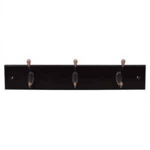 home basics durable 3-double-hooks wall mounted hanging rack (brown) | place in entry way | hanging in a garage | store essentials before you leave the house