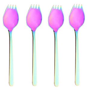 4-pack sporks stainless steel sporks for everyday household use, 6-inch/ice cream spoon & salad forks, fruit appetizer dessert (rainbow)