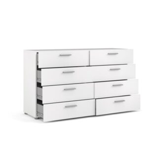 Home Square Scandinavian Look 3 Piece Bedroom Set 8 Drawer Double Dresser and Two Nightstand in White