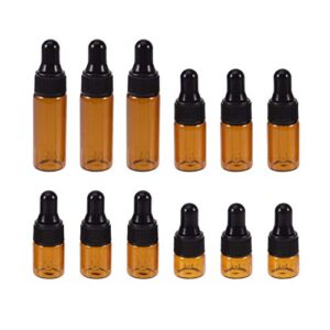 minkissy amber glass bottle glass vial bottle 1ml 2ml 3ml 5ml mini dropper bottles amber sample essential oils perfumes chemistry dispenser container with dropper for travel 12pcs amber glass