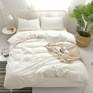 rural dandelion 100% washed cotton duvet cover bedding set , healthy , comfortable and unique style , 3 pieces, full , white