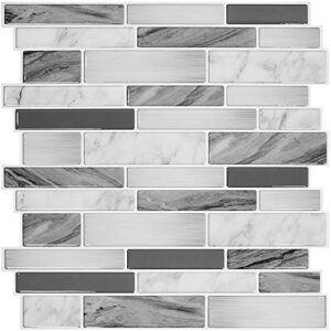 stickgoo thicker design peel and stick tile backsplash, 12”×12”stick on backsplash for kitchen, self adhesive tile stickers for kitchen backsplash and bathroom(10 sheets, gray)