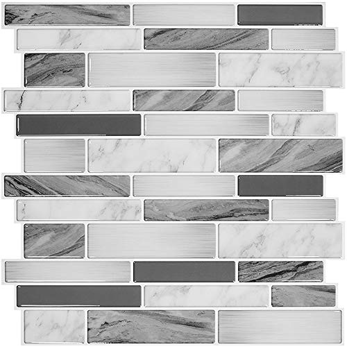 STICKGOO Thicker Design Peel and Stick Tile Backsplash, 12”×12”Stick on Backsplash for Kitchen, Self Adhesive Tile Stickers for Kitchen Backsplash and Bathroom(10 Sheets, Gray)