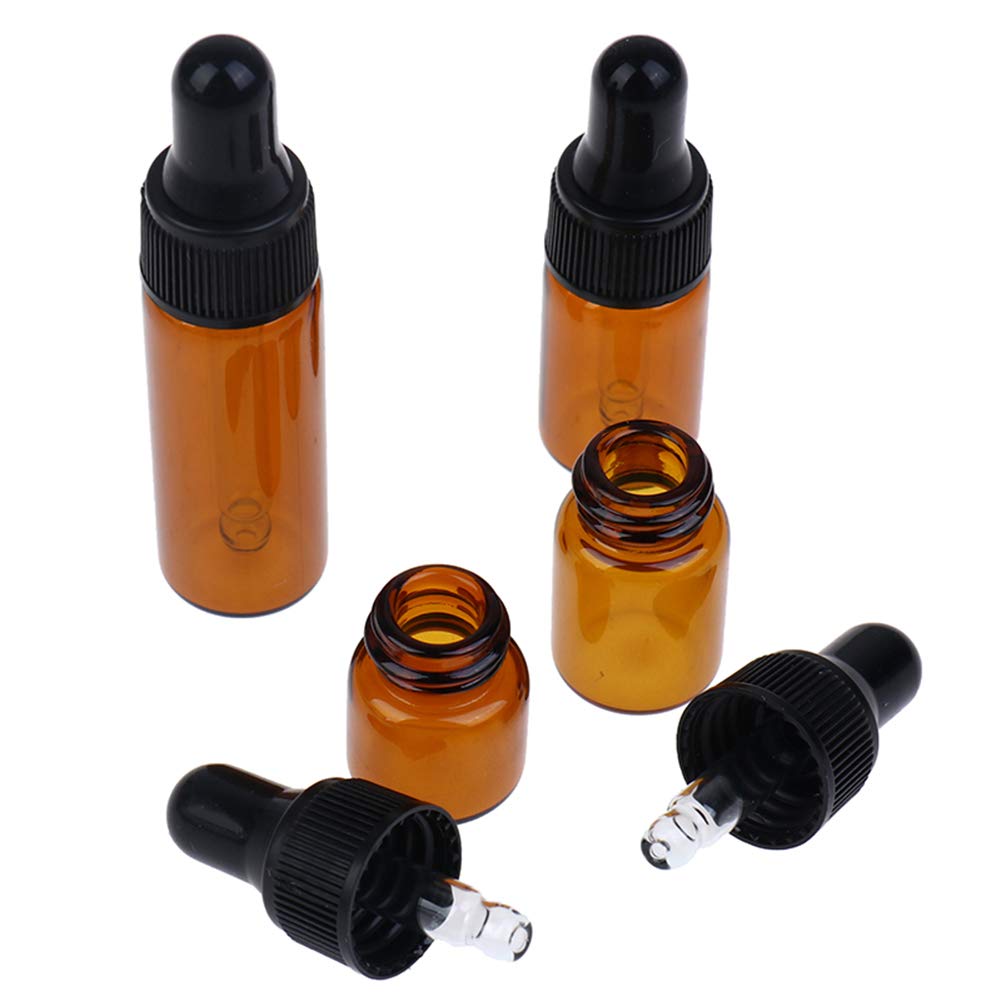 ConStore 100pcs Amber Glass Dropper Bottle Small Essential Oil Bottle with Glass Eye Dropper Empty Mini Lotion Dropper Vials Refillable Perfume Sample Vial Containers+2pcs dropper (1ml)