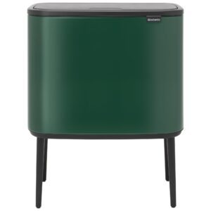 brabantia bo trash can - 3 + 6 gal inner buckets (pine green) waste/recycling garbage can, removable compartments + free bags