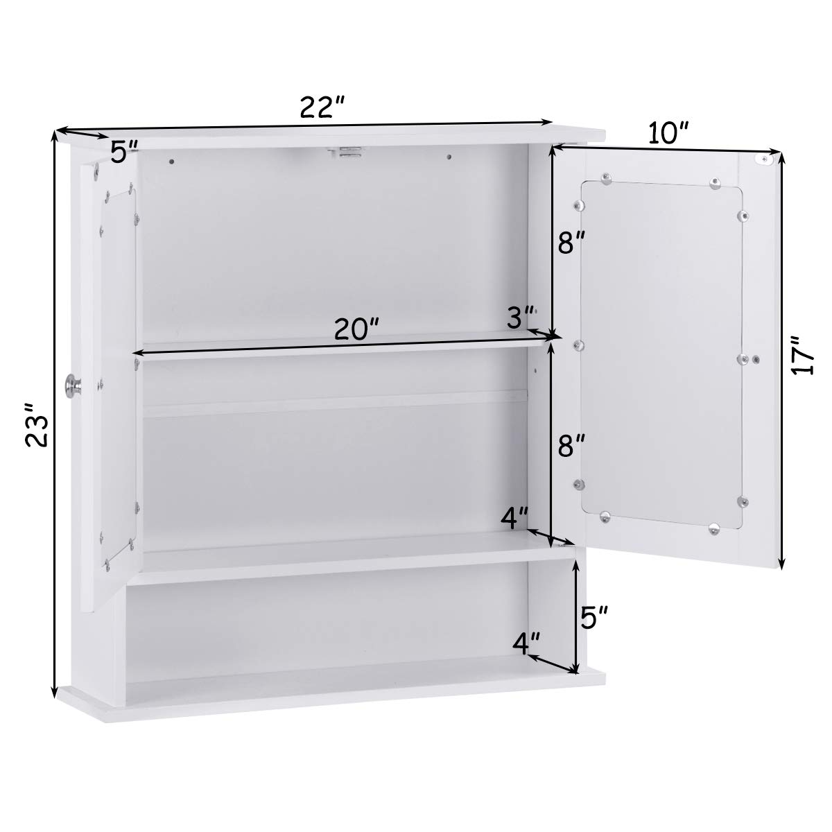 GLACER Bathroom Medicine Cabinet, Hanging Storage Cabinet with Double Mirror Doors, Perfect for Bathroom, Living Room, Corridor, Cloakroom, 22 x 5 x 23 inches (White)