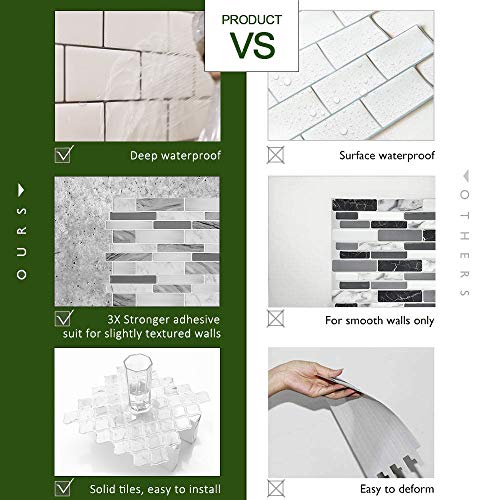 STICKGOO Thicker Design Peel and Stick Tile Backsplash, 12”×12”Stick on Backsplash for Kitchen, Self Adhesive Tile Stickers for Kitchen Backsplash and Bathroom(10 Sheets, Gray)