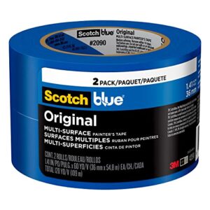 scotch painter's tape original multi-surface painter's tape, blue, paint tape protects surfaces and removes easily, multi-surface painting tape for indoor and outdoor use, 1.41 in x 60 yards, 2 rolls