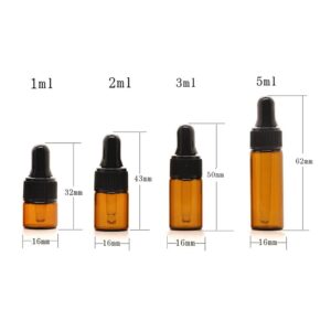 ConStore 100pcs Amber Glass Dropper Bottle Small Essential Oil Bottle with Glass Eye Dropper Empty Mini Lotion Dropper Vials Refillable Perfume Sample Vial Containers+2pcs dropper (1ml)