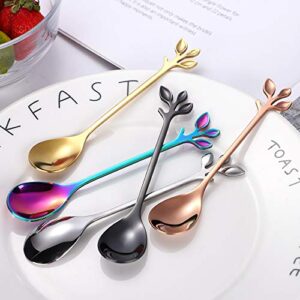 6pcs Stainless Steel Gold Leaf Coffee Spoon Creative Tableware Dessert Spoons,Tea Sugar Spoons Spoon Set for Ice Cream or Cake, Tea Spoon Set (Gold, 6)