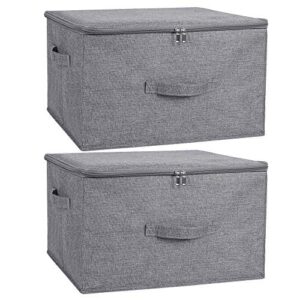 anminy 2pcs storage bins with zipper lid handles storage boxes pp plastic board foldable lidded cotton linen fabric home cubes baskets closet clothes organizer containers - gray, large size