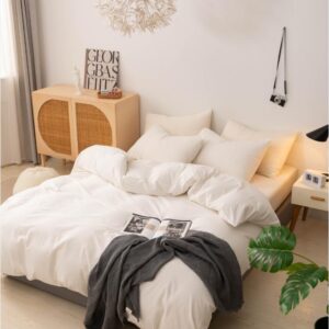 Rural Dandelion 100% Washed Cotton Duvet Cover Bedding Set , Healthy , Comfortable and Unique Style , 3 pieces, Full , White