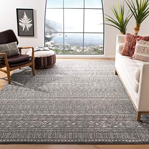 SAFAVIEH Tulum Collection Area Rug - 10' x 13', Dark Grey & Ivory, Moroccan Boho Distressed Design, Non-Shedding & Easy Care, Ideal for High Traffic Areas in Living Room, Bedroom (TUL263F)