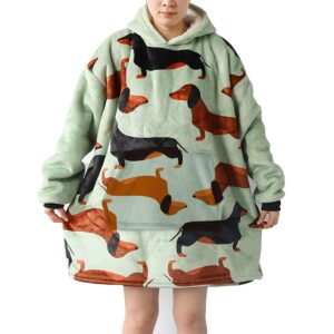 sleepwish fleece wearable blanket with sleeves cute dachshund sherpa blanket sausage dog green hooded blankets comfy blanket sweatshirts for teen girls boys