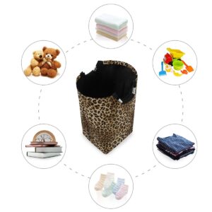 CaTaKu Leopard Brown Collapsible Laundry Baskets, Dirty Clothes Hampers for Laundry, Cheetah Print Large Hamper with Handles, Laundry Room Organization and Storage