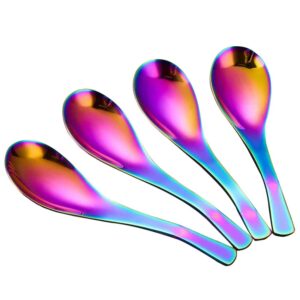 yapullya stainless steel soup spoons with rainbow magic mirror finish, heavy-duty table spoons, set of 4