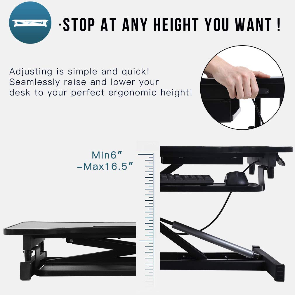 Standing Desk Stand Up Desk Computer Workstation Height Adjustable Ergotron Large Working Area Double Gas Lift Compuetr Office Desk with Removable Keyboard