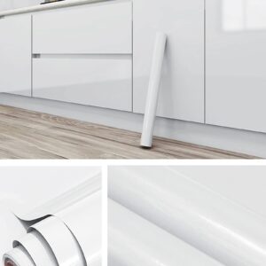 Toduso 15.8''×118.1'' White Contact Paper Shiny Countertop Contact Paper for Cabinets Glossy Contact Paper Furniture Self Adhesive Kitchen White Wallpaper Drawer Liner Waterproof Easy to Clean