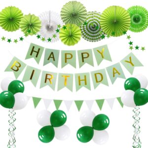 adlkgg happy birthday decorations green for golf football jungle dinosaur theme birthday party with latex balloons triangular pennants hanging swirls paper fans star paper garland