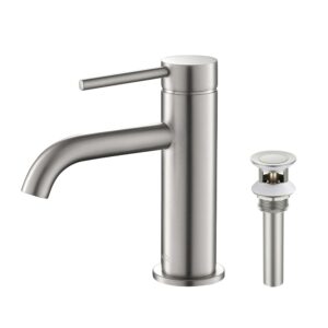 kibi circular single handle bathroom vanity sink faucet with pop up drain | solid brass lavatory faucet with water supply hose | durable and corrosion-resistant | brushed nickel, kbf1008